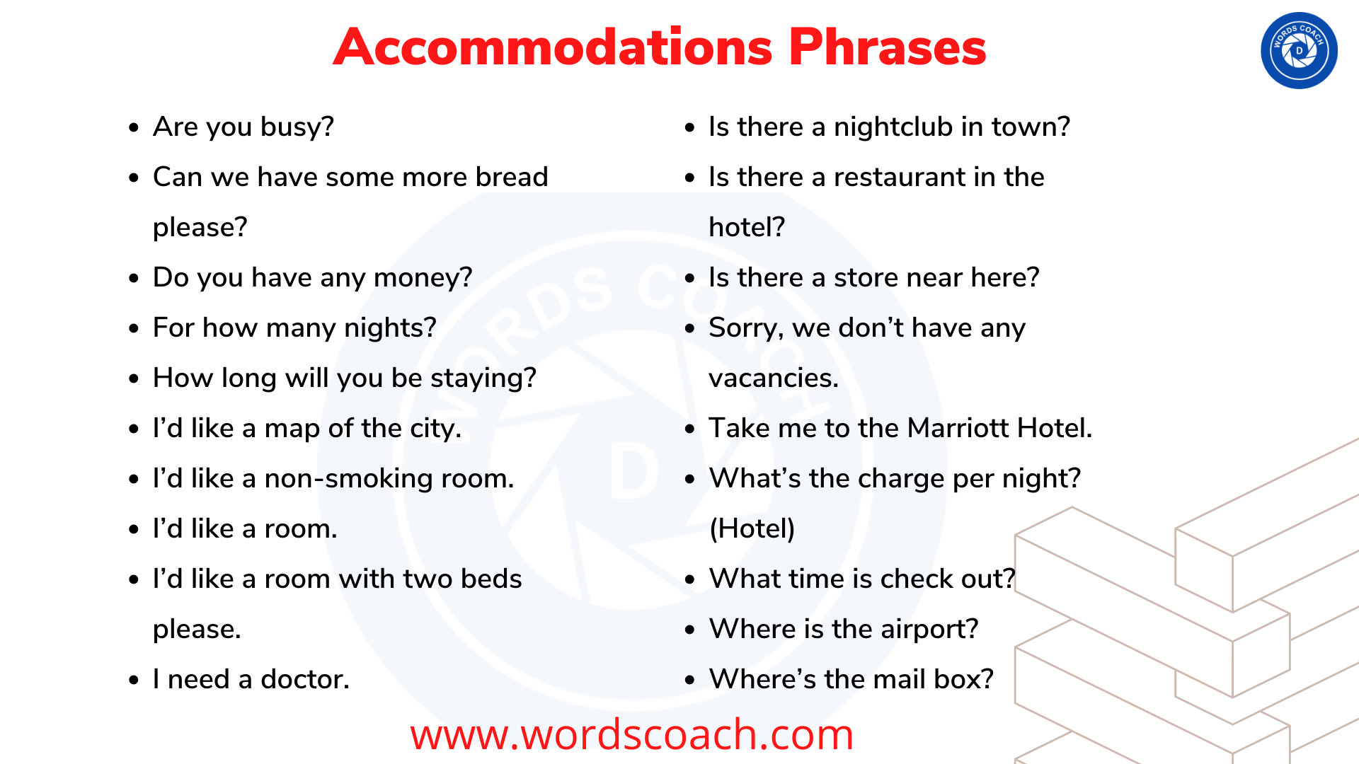 Accommodations Phrases - Word Coach
