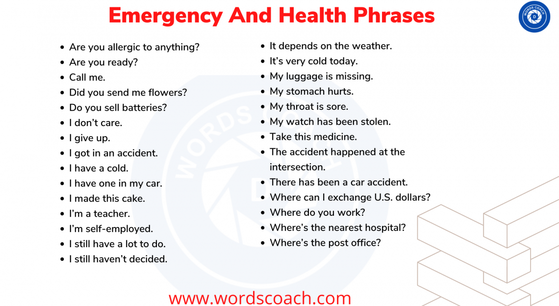 Emergency And Health Phrases - Word Coach