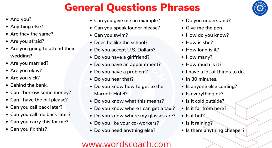 General Questions Phrases - Word Coach