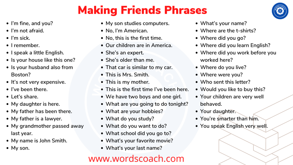 Making Friends Phrases - Word Coach