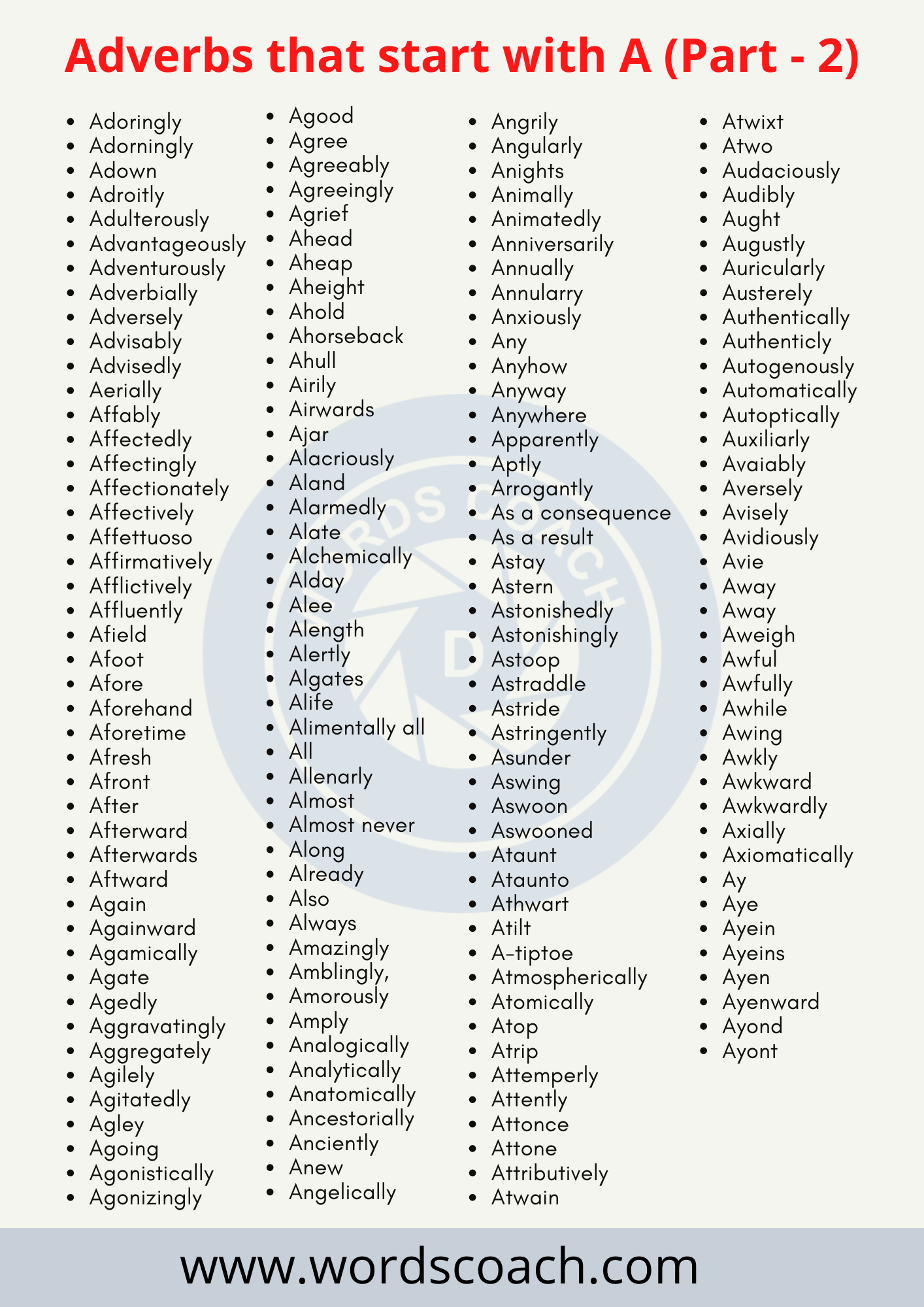 Adverbs that start with A - Word Coach