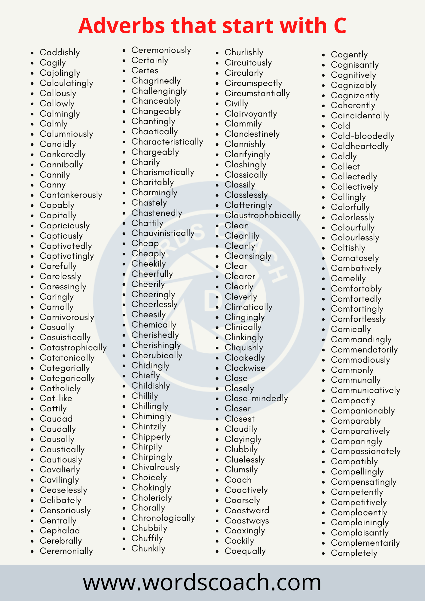 Adverbs that start with C - Word Coach