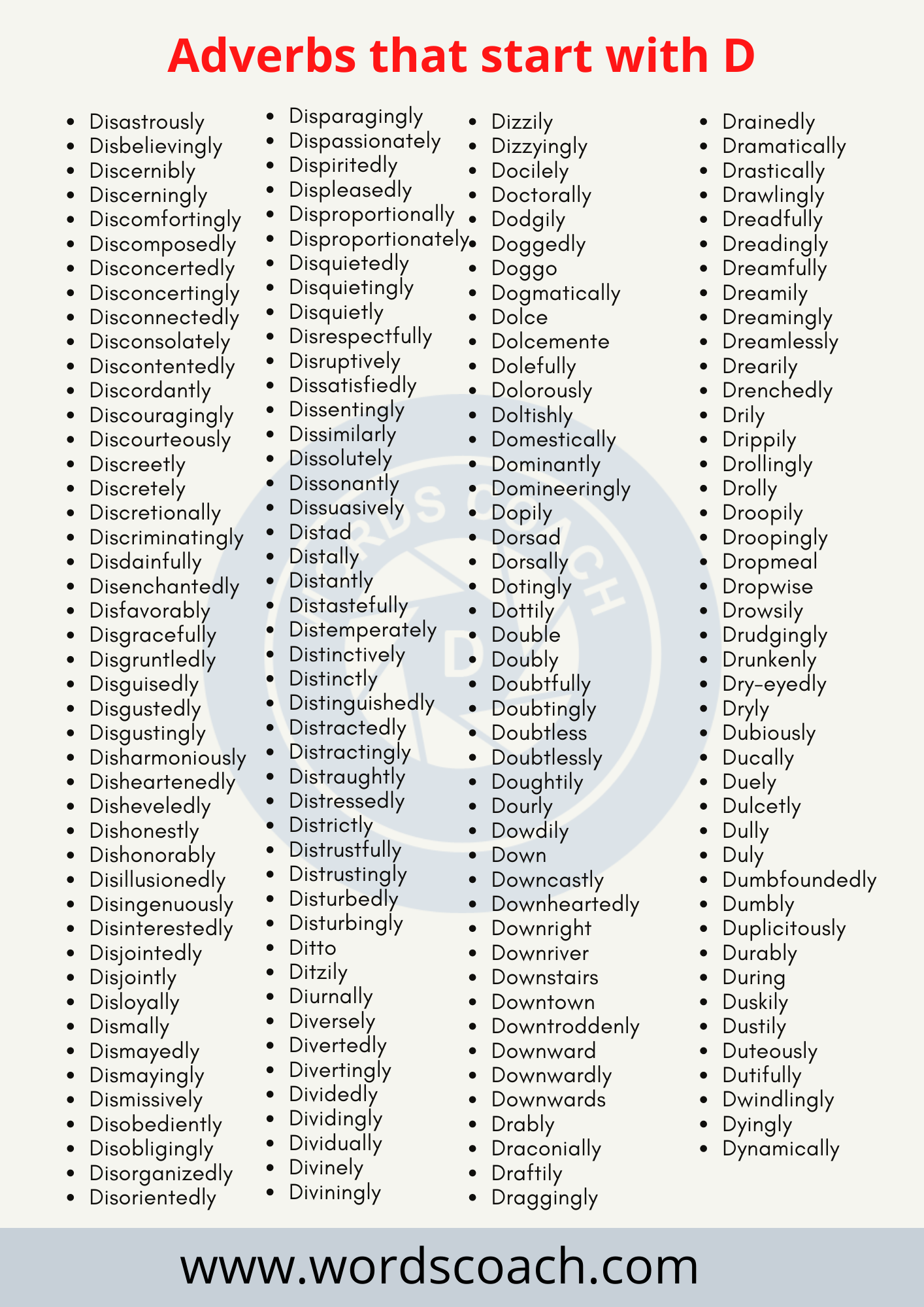 Adverbs that start with D - Word Coach