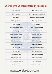 Short Form Of Words Used In Facebook - Word Coach