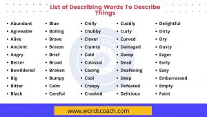 List of Describing Words - Word Coach
