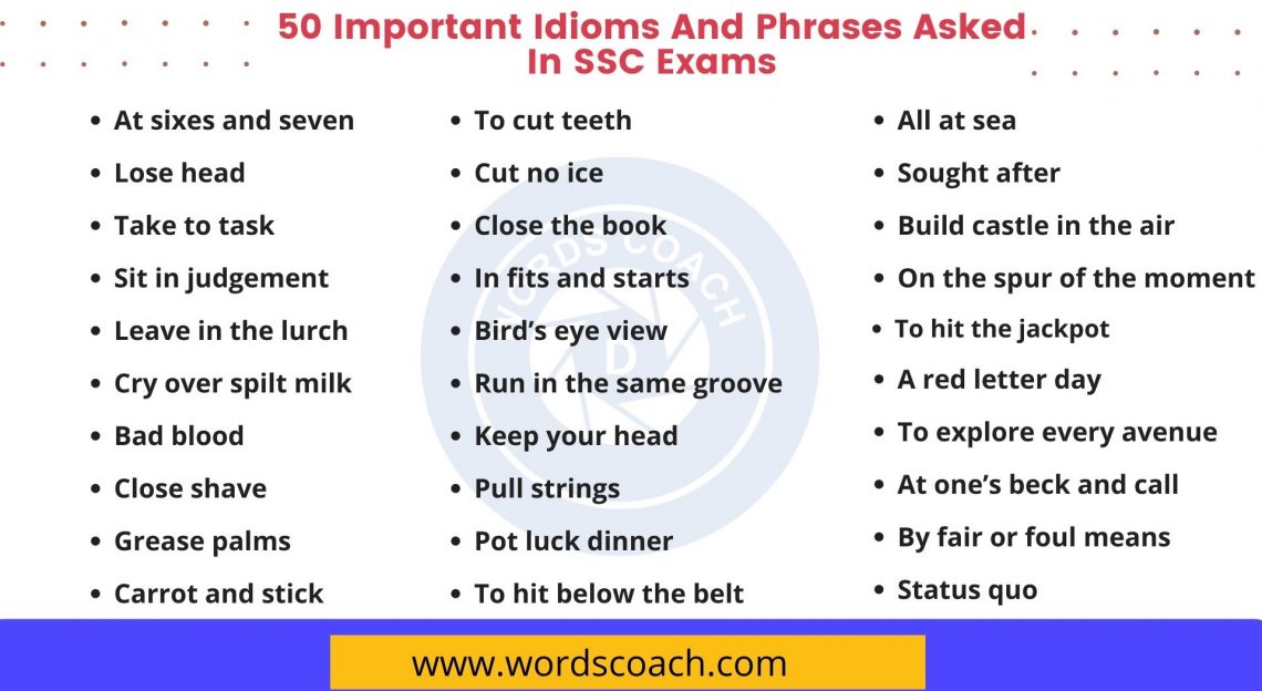50 Important Idioms And Phrases Asked In SSC Exams - Word Coach