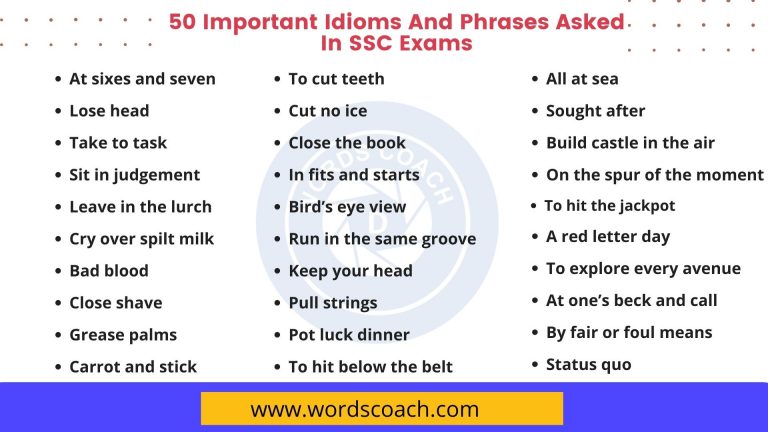 50 Important Idioms And Phrases Asked In SSC Exams - Word Coach