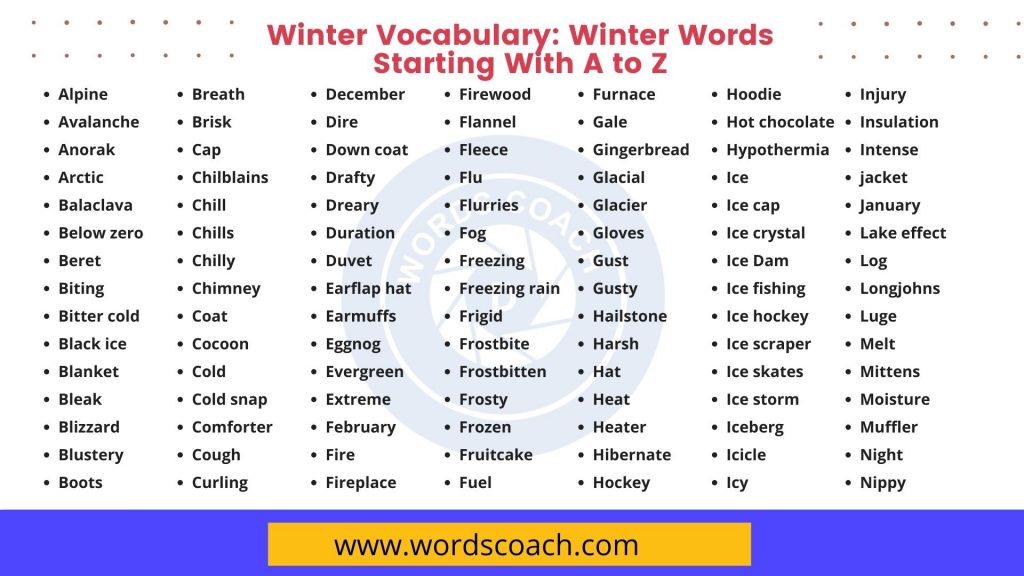 Winter Vocabulary: Winter Words Starting With A to Z - Word Coach