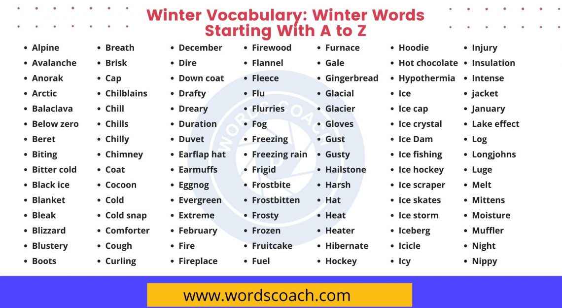 Winter Vocabulary: Winter Words Starting With A to Z - Word Coach