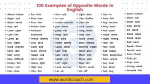 Opposite Words in English, 100+ Examples of Opposite Words in English ...
