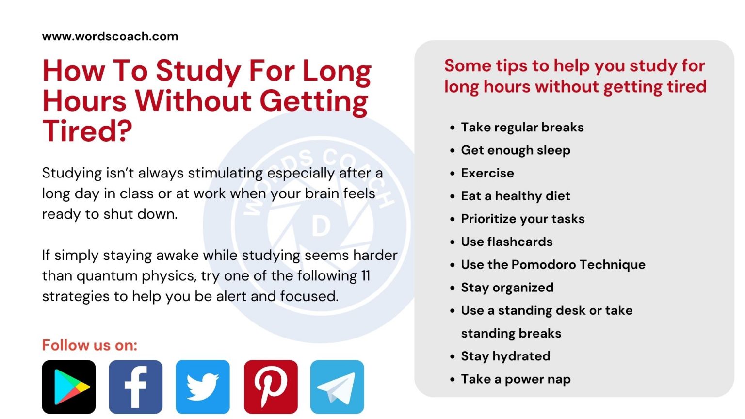 How To Study For Long Hours Without Getting Tired? - Word Coach