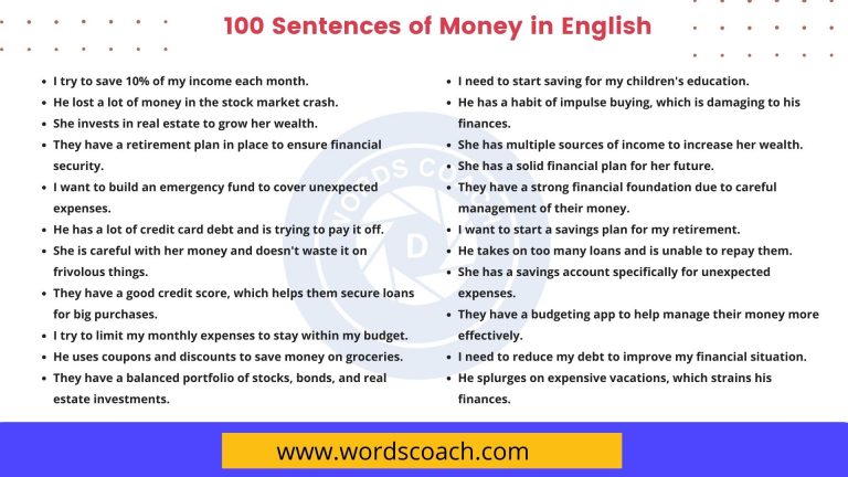 100 Sentences of Money in English - Word Coach