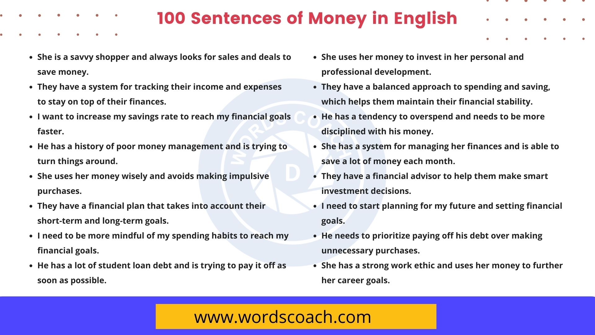 100 Sentences of Money in English - Word Coach