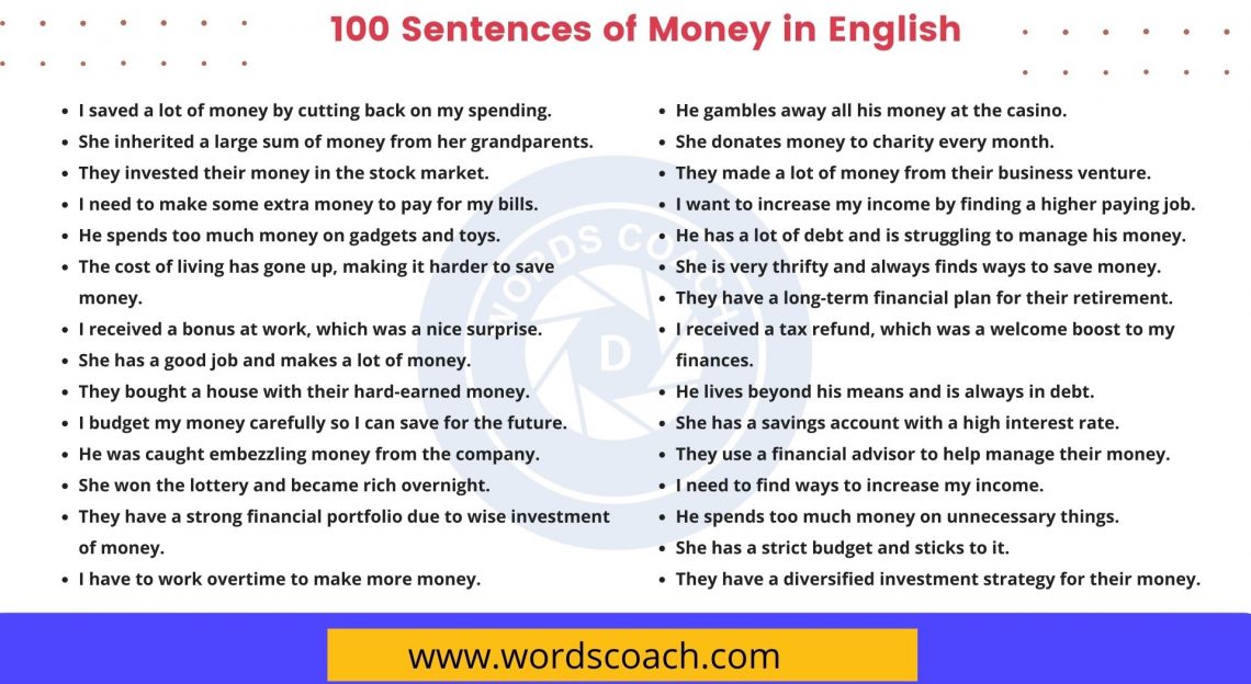 100 Sentences of Money in English - Word Coach