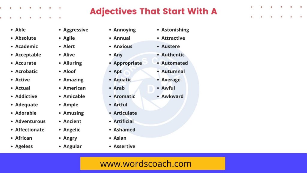 List of 2000+ Common Adjectives - Word Coach
