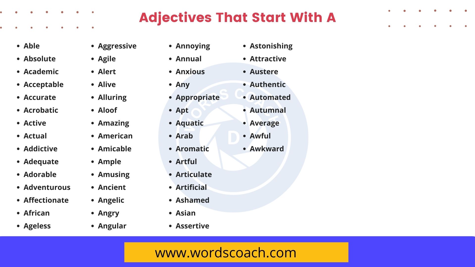 List of 2000+ Common Adjectives - Word Coach