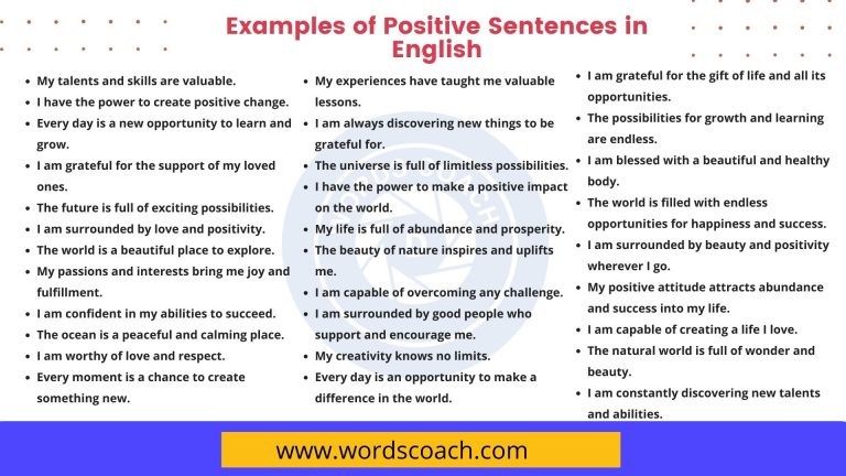 100+ Examples of Positive Sentences in English - Word Coach