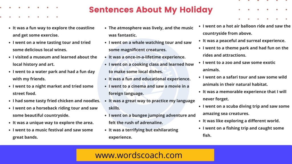 100+ Sentences About My Holiday in English - Word Coach