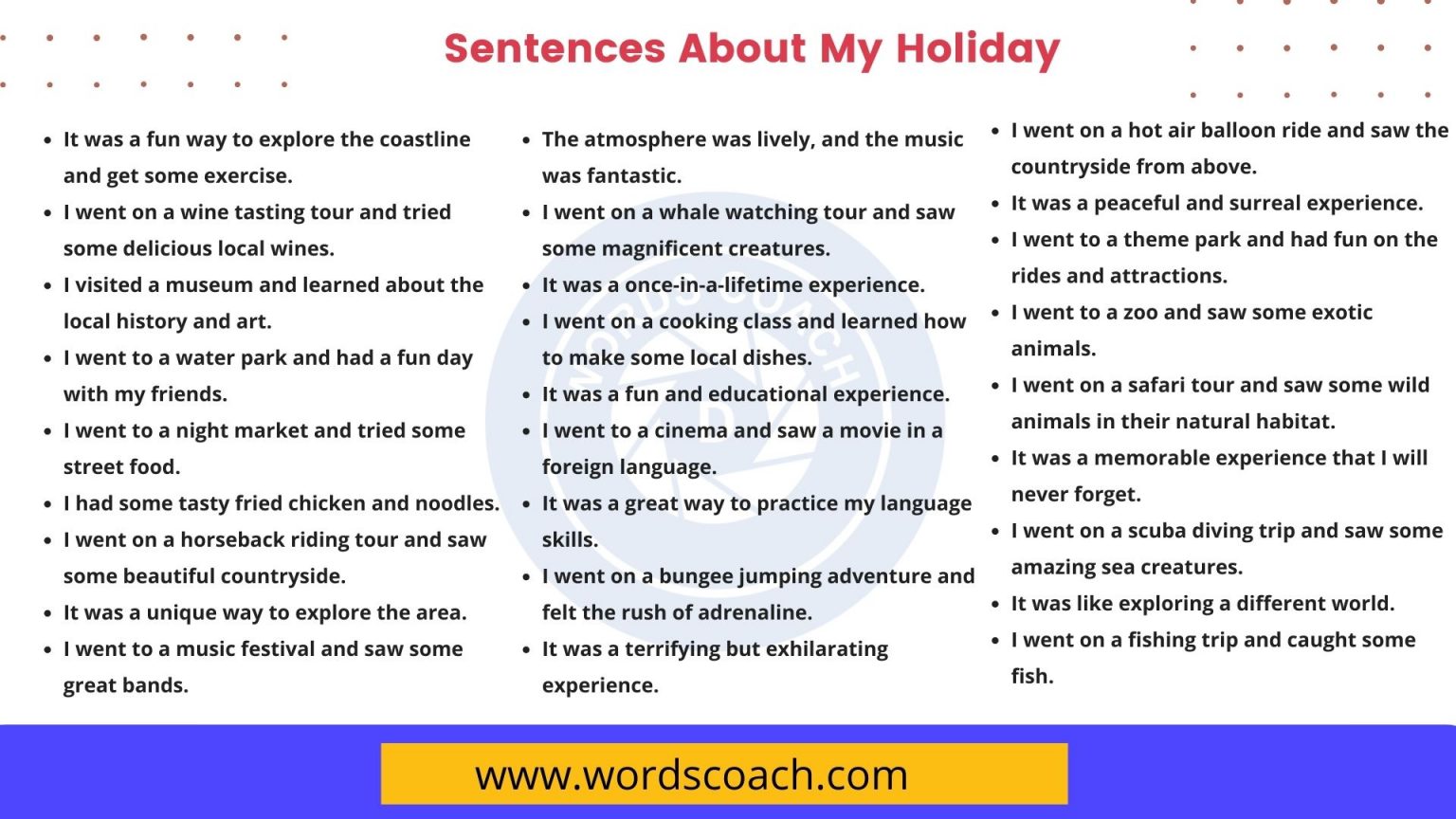 100+ Sentences About My Holiday in English - Word Coach