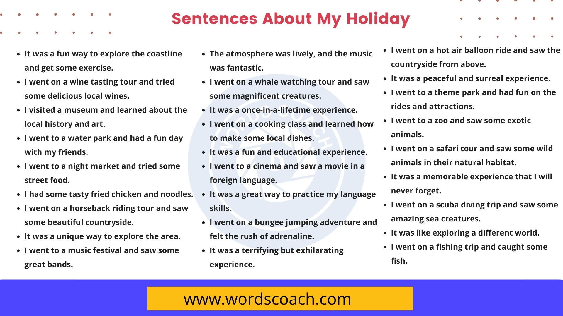 100+ Sentences About My Holiday in English - Word Coach