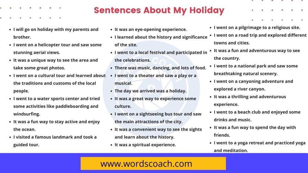 100+ Sentences About My Holiday in English - Word Coach