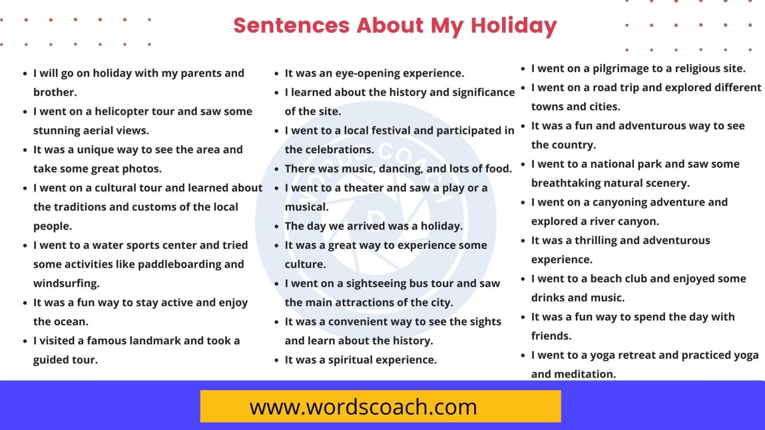100+ Sentences About My Holiday in English - Word Coach