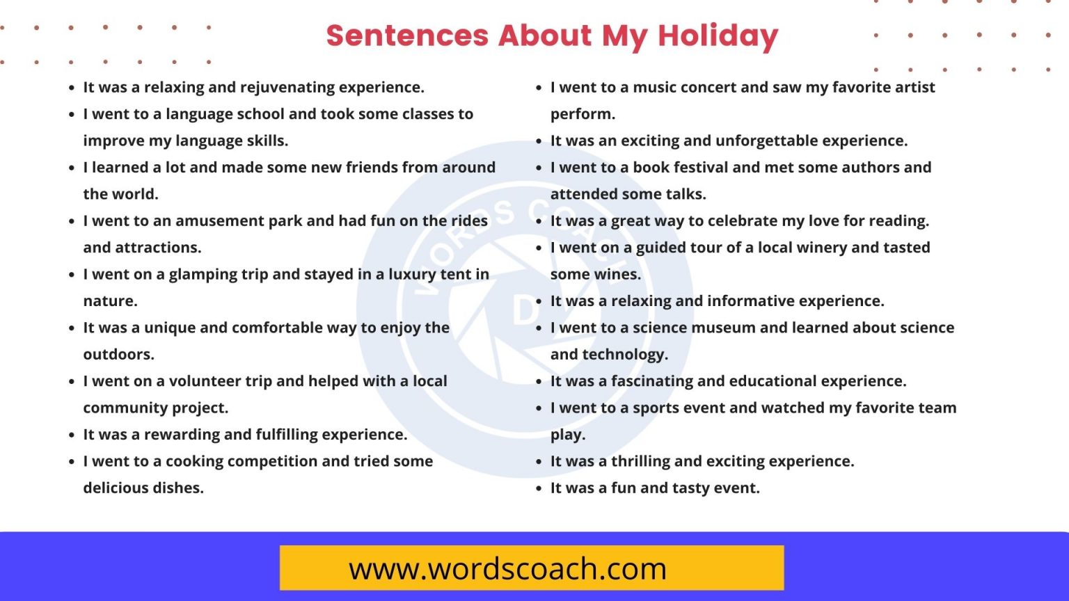 100+ Sentences About My Holiday in English - Word Coach