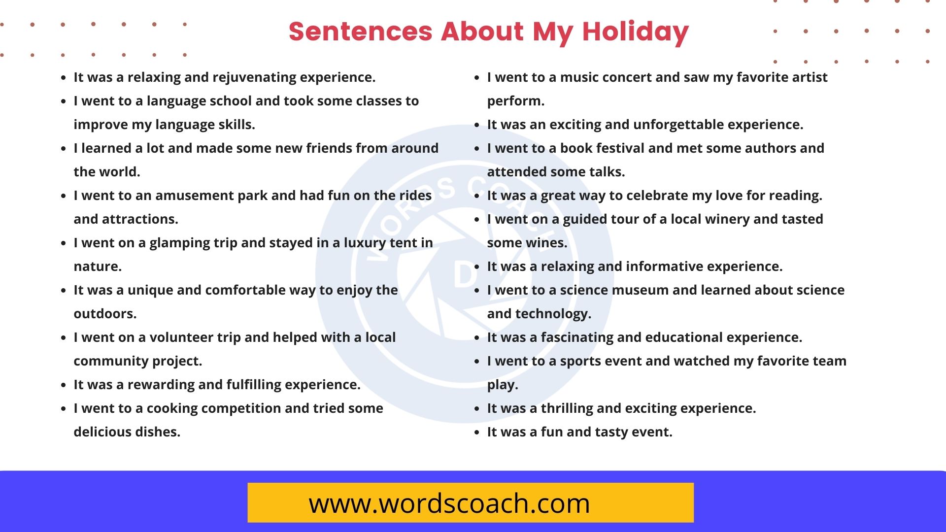 100+ Sentences About My Holiday in English - Word Coach