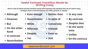 List of 25+ Useful Contrast Transition Words for Writing Essay - Word Coach
