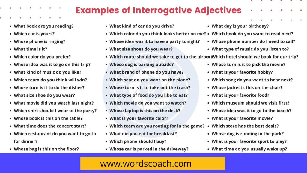 100+ Examples of Interrogative Adjectives - Word Coach