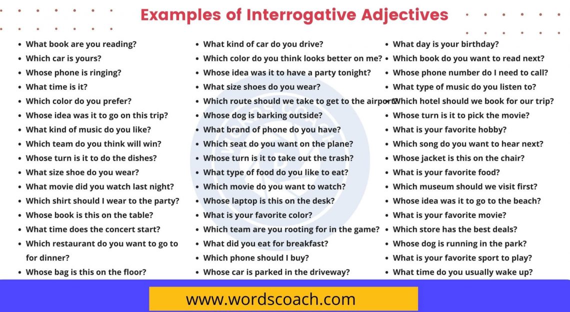 100+ Examples of Interrogative Adjectives - Word Coach