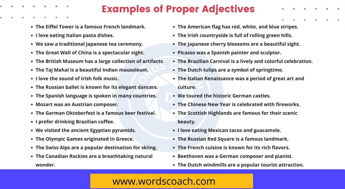 100+ Examples of Proper Adjectives - Word Coach