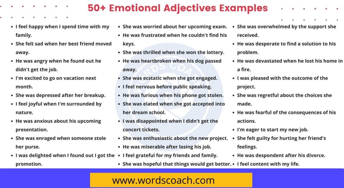 50+ Emotional Adjectives Examples in English - Word Coach