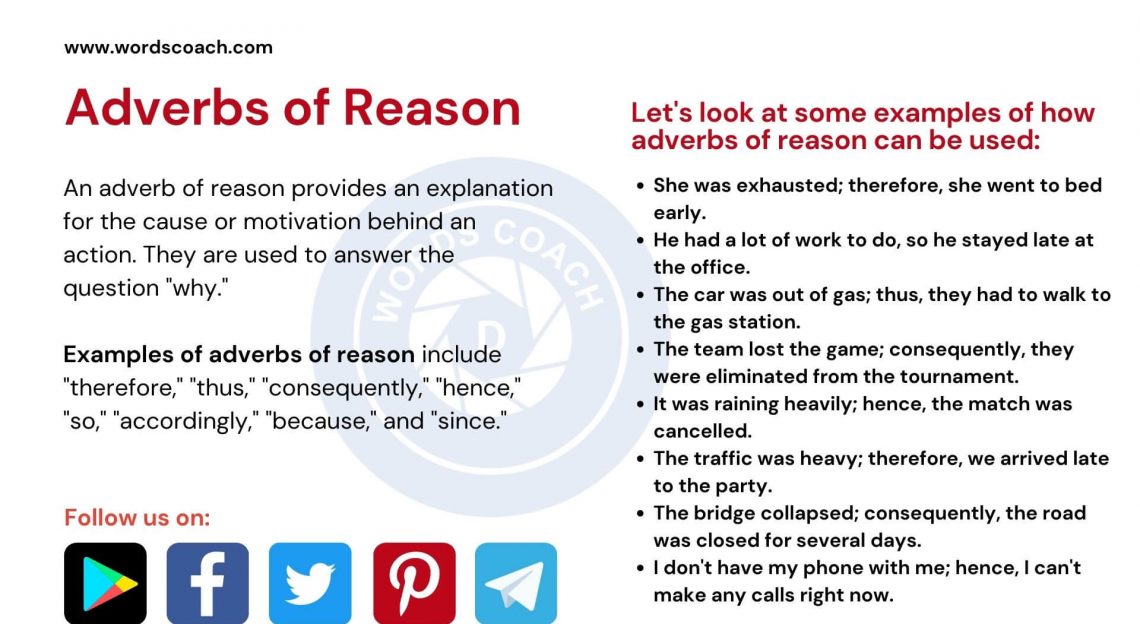 Adverbs of Reason, 25+ Sentences of Adverb of Reason - Word Coach