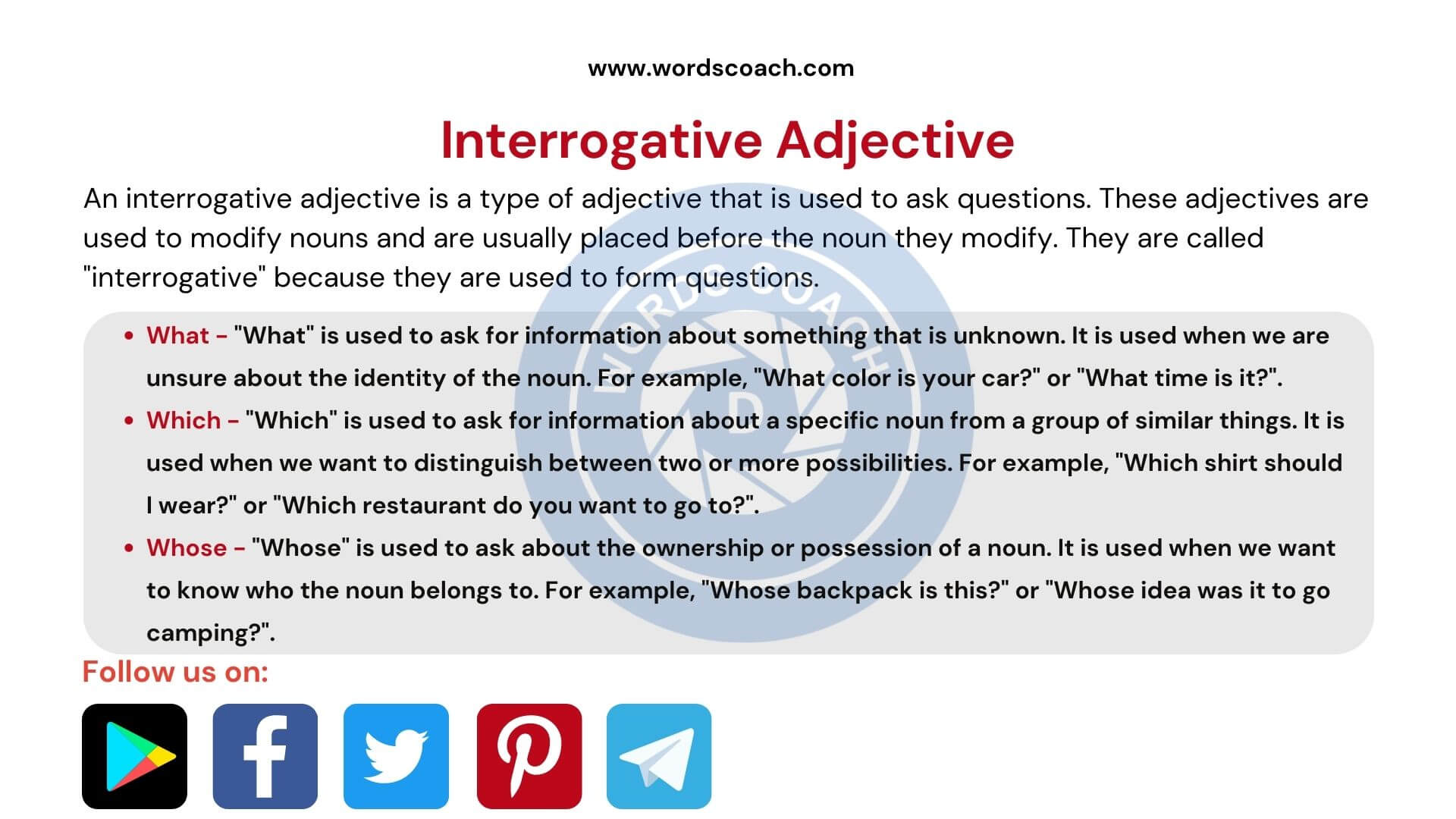 Interrogative Adjective - Word Coach