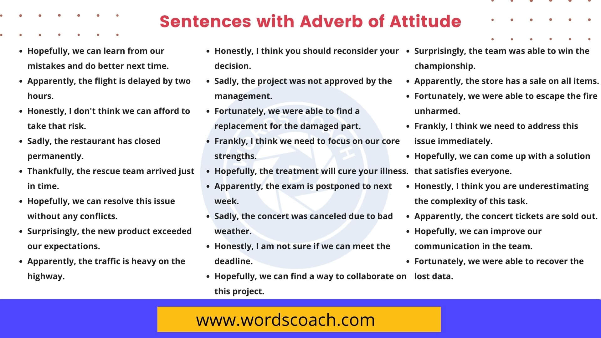 100+ Sentences with Adverb of Attitude in English - Word Coach