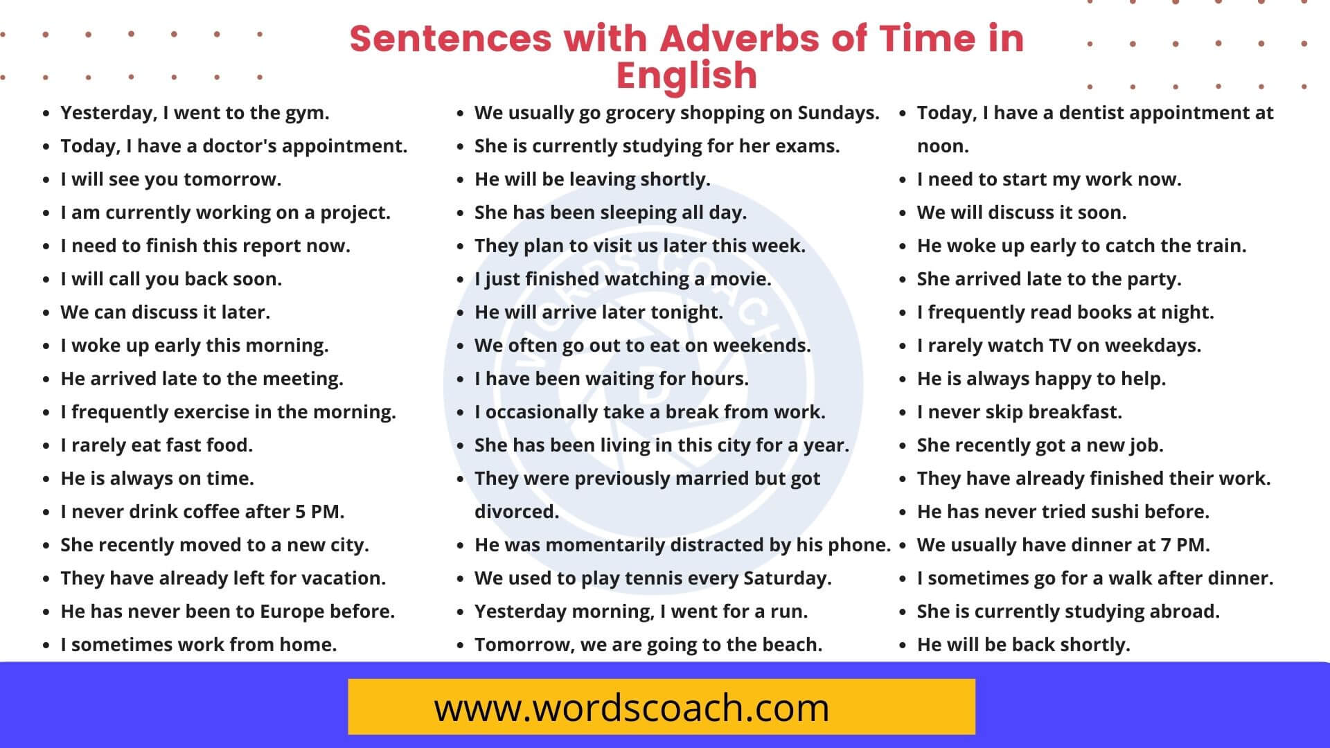100 Sentences With Adverbs Of Time In English Word Coach 100 Sentences With Adverbs Of Time In English Word Coach