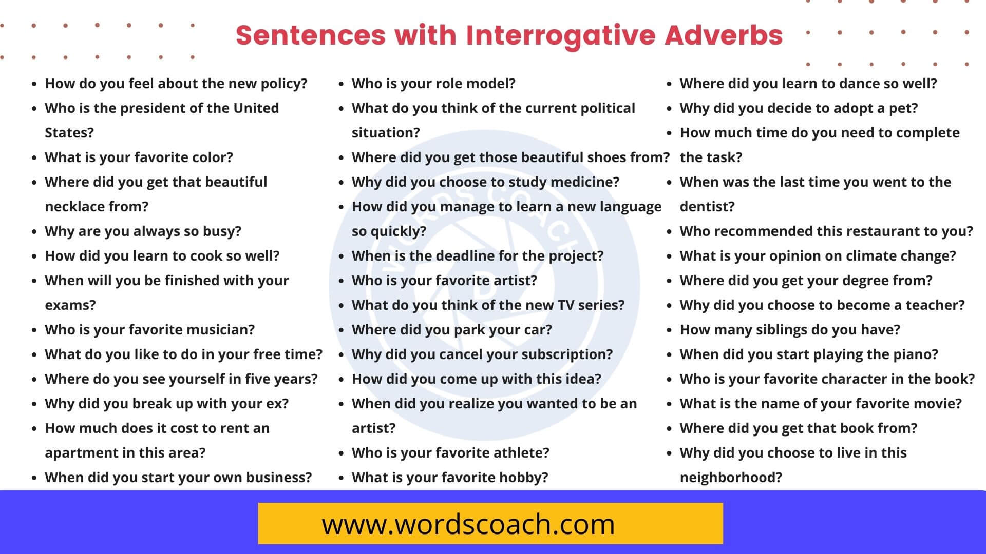 100+ Sentences with Interrogative Adverbs in English - Word Coach