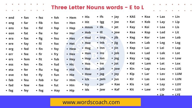 Three Letter Nouns words - Word Coach