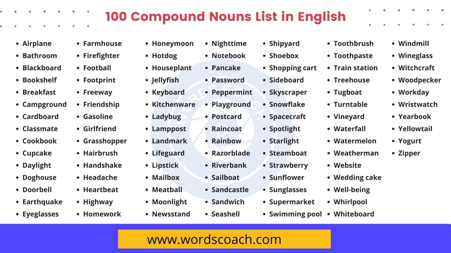 100 Compound Nouns List In English Word Coach
