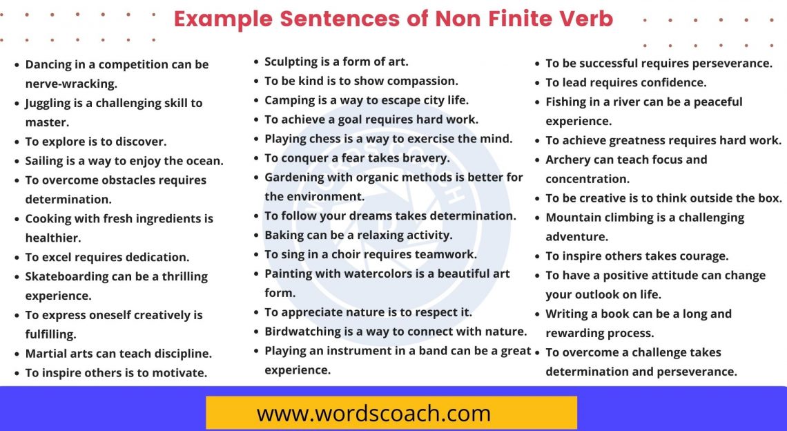 50 Example Sentences of Non Finite Verb - Word Coach