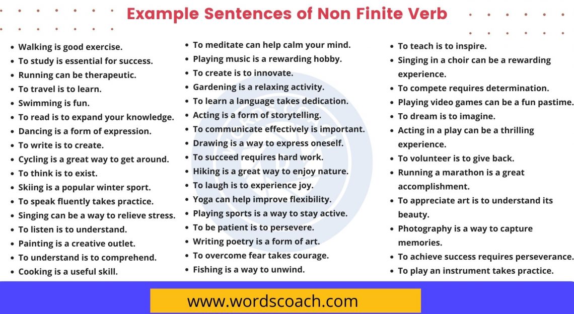 20 Example Sentences of Non Finite Verb - Word Coach