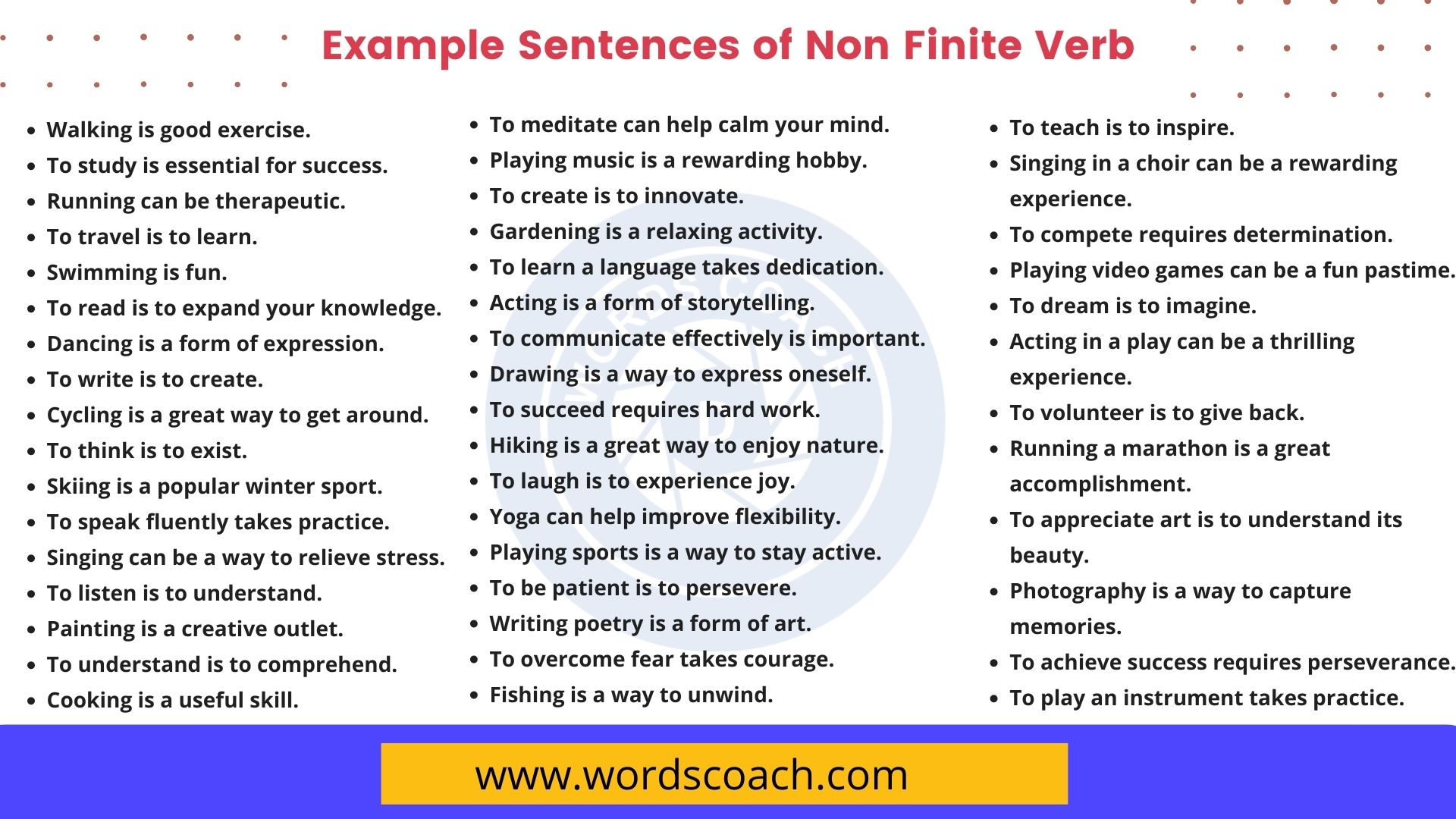 20 Example Sentences Of Non Finite Verb Word Coach