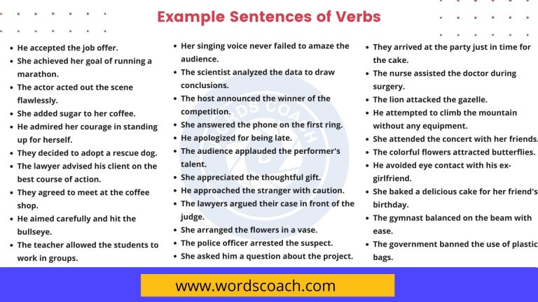 100 Example Sentences of Verbs - Word Coach