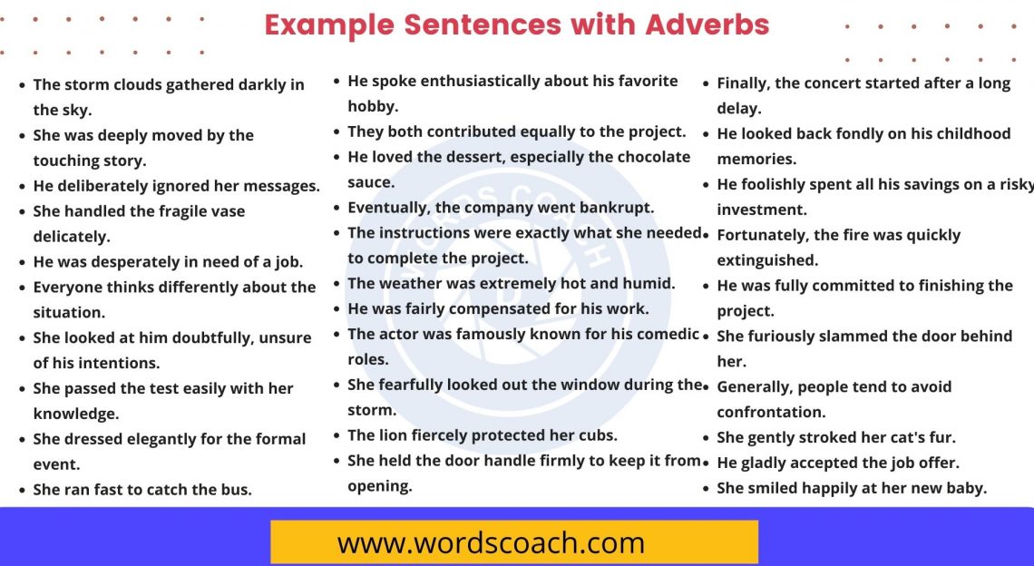 50+ Examples of Adverbs, Example Sentences with Adverbs - Word Coach