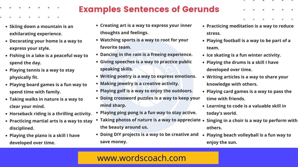 100+ Examples Sentences of Gerunds - Word Coach