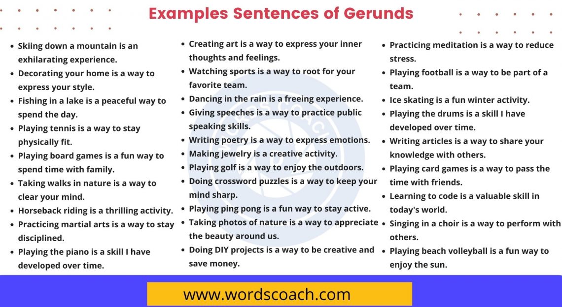 50 Examples Sentences of Gerunds - Word Coach