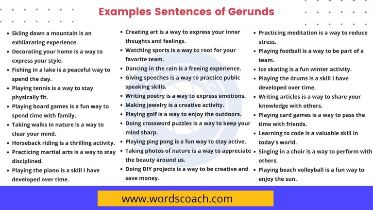 100+ Examples Sentences of Gerunds - Word Coach