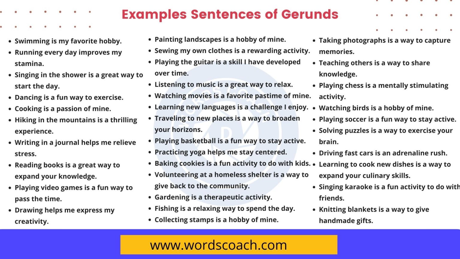 50 Examples Sentences of Gerunds - Word Coach