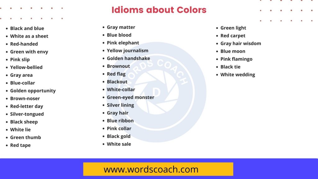 35+ Idioms about Colors in English with Meanings and examples - Word Coach